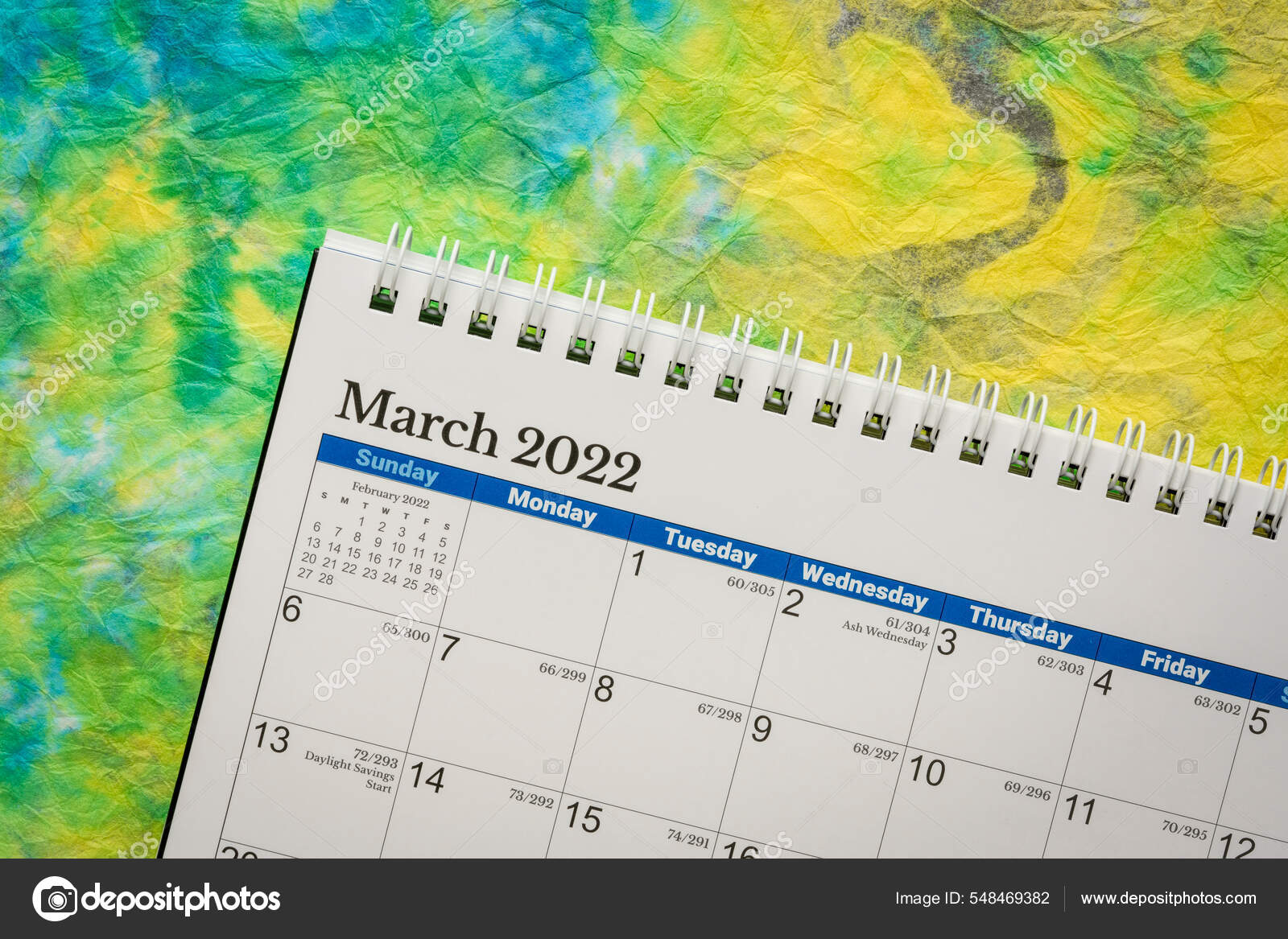 March 2022 Spiral Desktop Calendar Colorful Marbled Paper Time Business ...