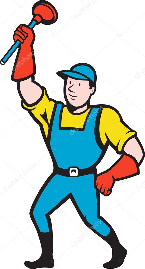 Super Plumber Wielding Plunger Cartoon Stock Vector Image by ...