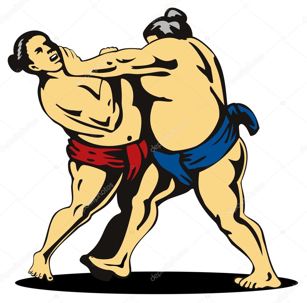 Japanese Sumo Wrestlers Fighting — Stock Vector © patrimonio #28938773