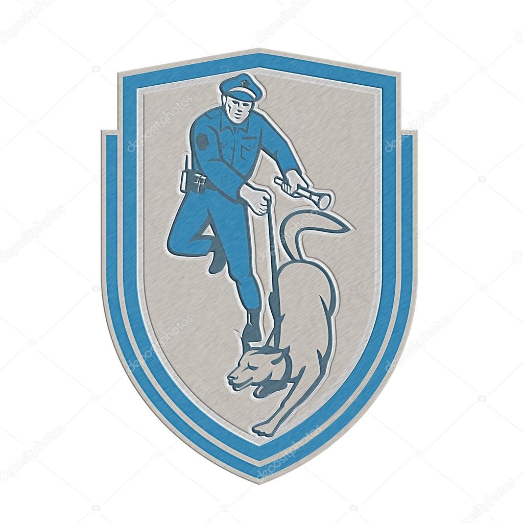 Metallic Policeman With Police Dog Canine Crest Retro Stock ...