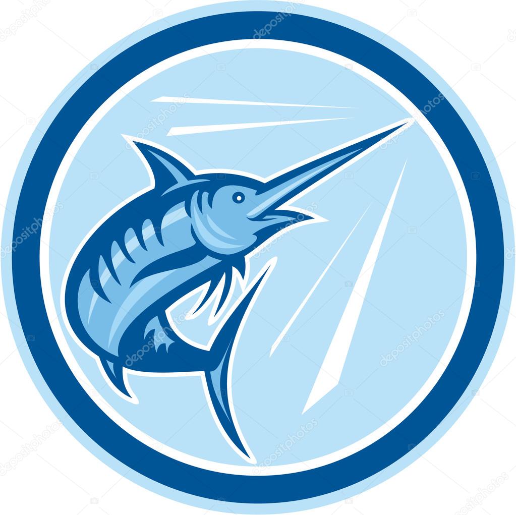 Blue Marlin Fish Jumping Circle Cartoon Stock Vector Image by ...