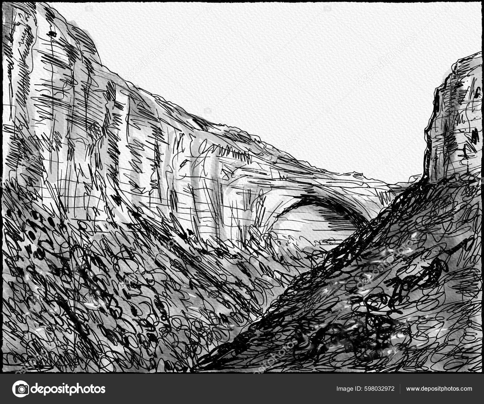 Pen Ink Drawing Great Arch Zion National Park Zion Park Stock ...