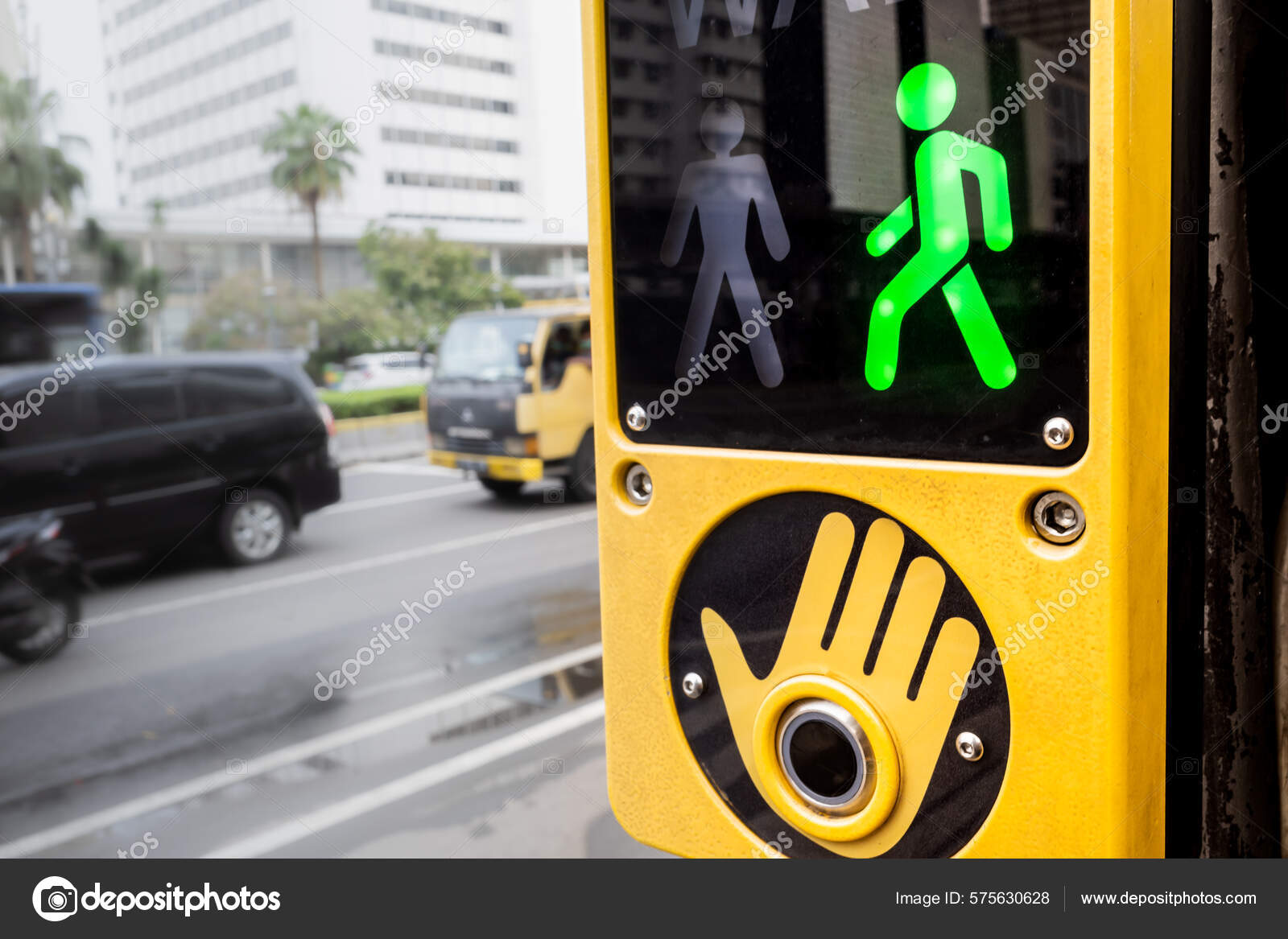 Walk Signal Sign Located Pedestrian Crosswalk Area Busy City Street ...