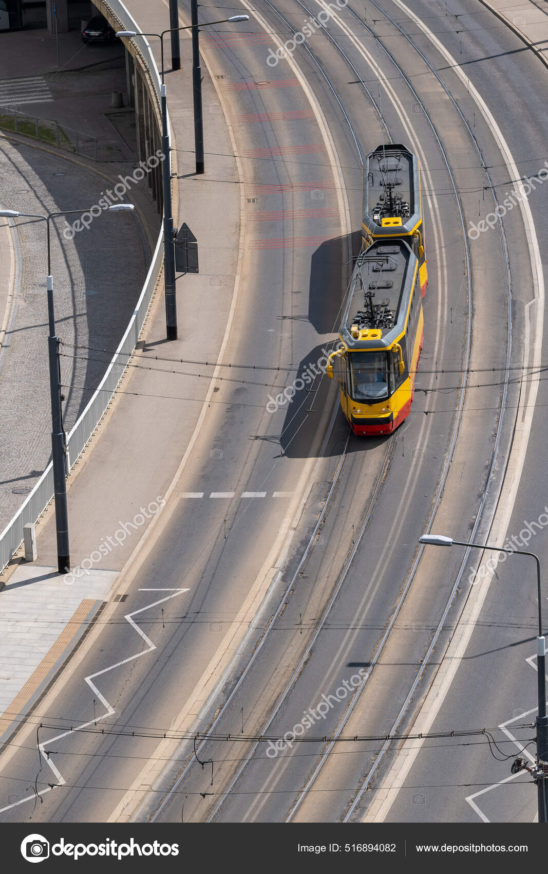 Tramline Tracks Tram Empty Street Sidewalk Public Transportation City ...