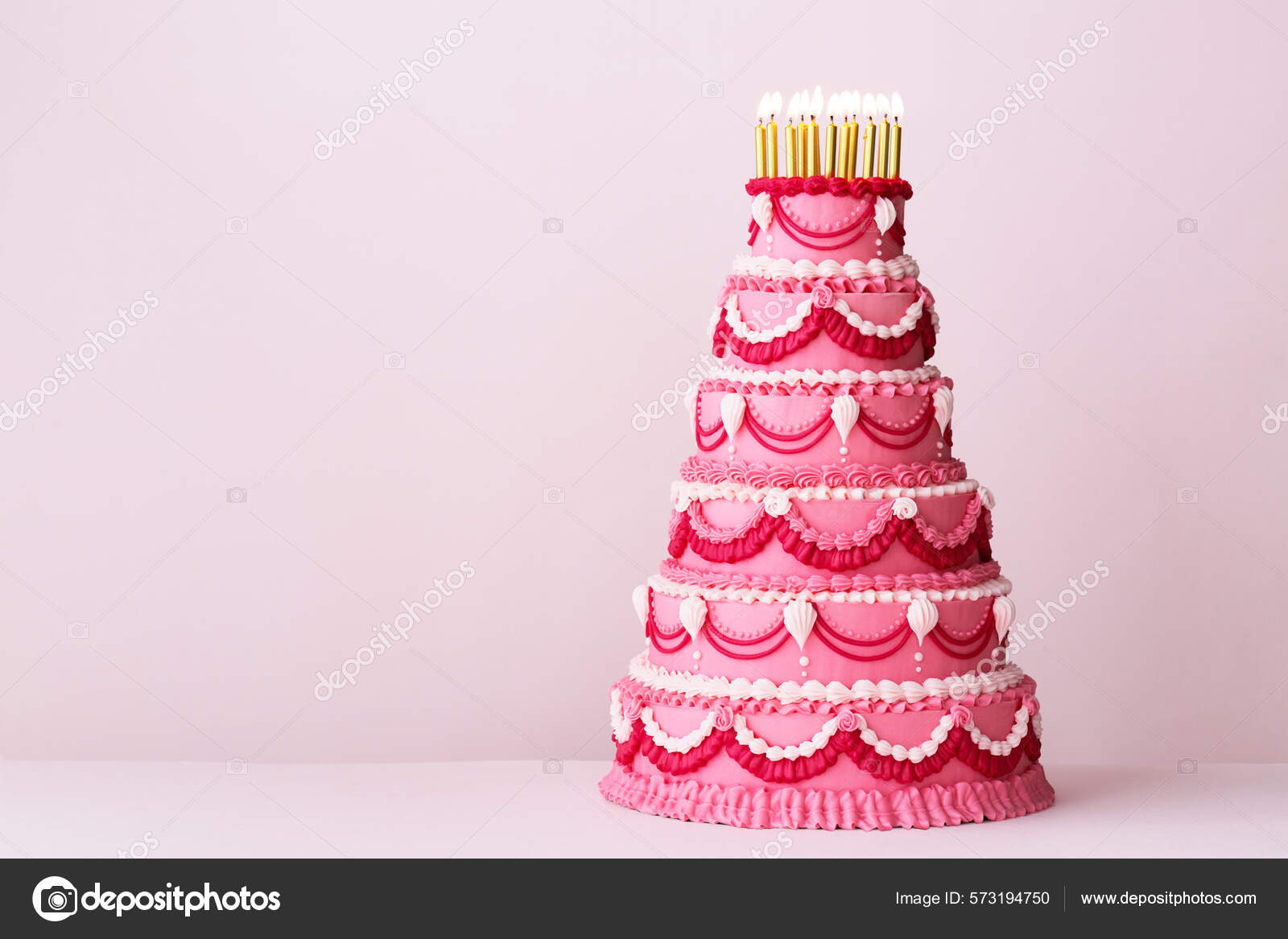Extravagant Pink Tiered Birthday Cake Decorated Vintage Buttercream ...