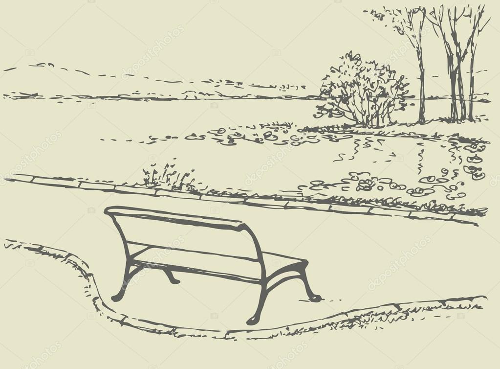 Park Bench Drawing Front View