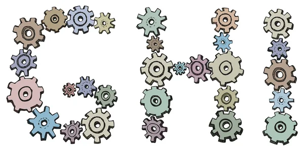 Vector alphabet of caricature letters from spinning gears Stock Vector ...