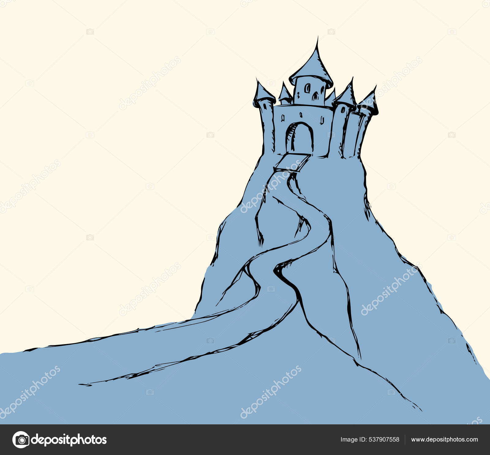 High Aged Royalty Cute Line Turret Scene Mount White Sky Stock Vector ...