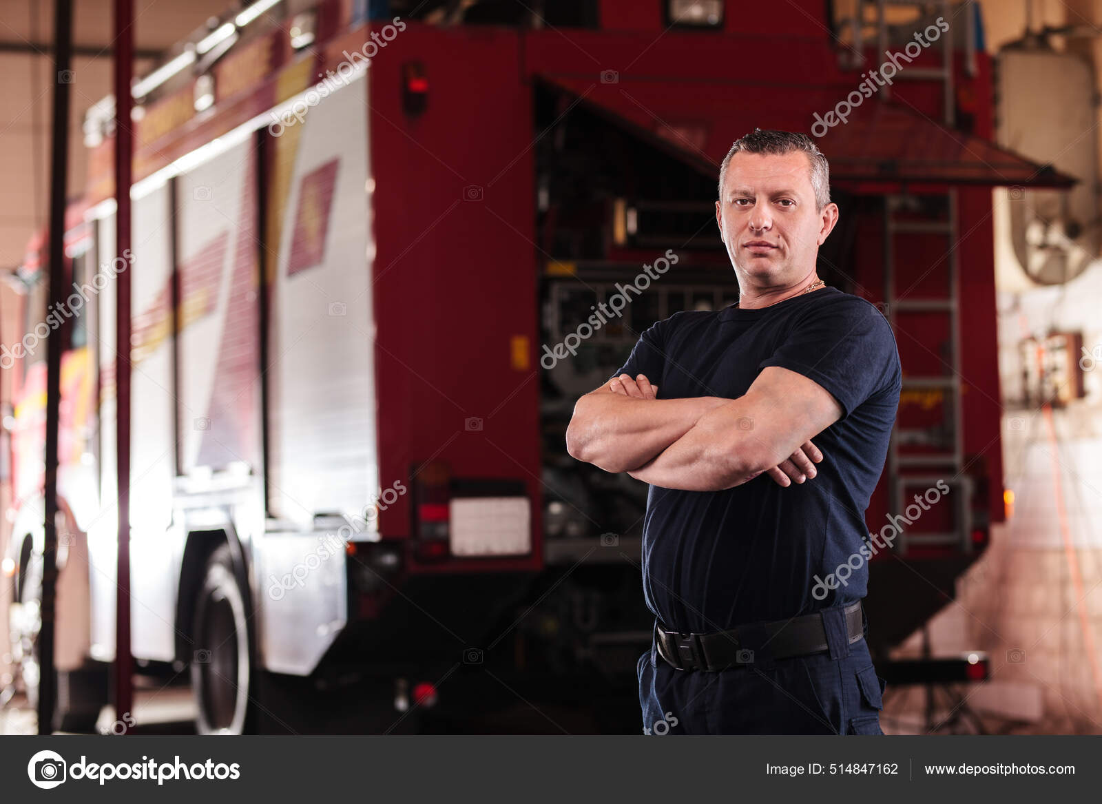 Professional Fireman Portrait Firefighter Wearing Uniform Shirt ...