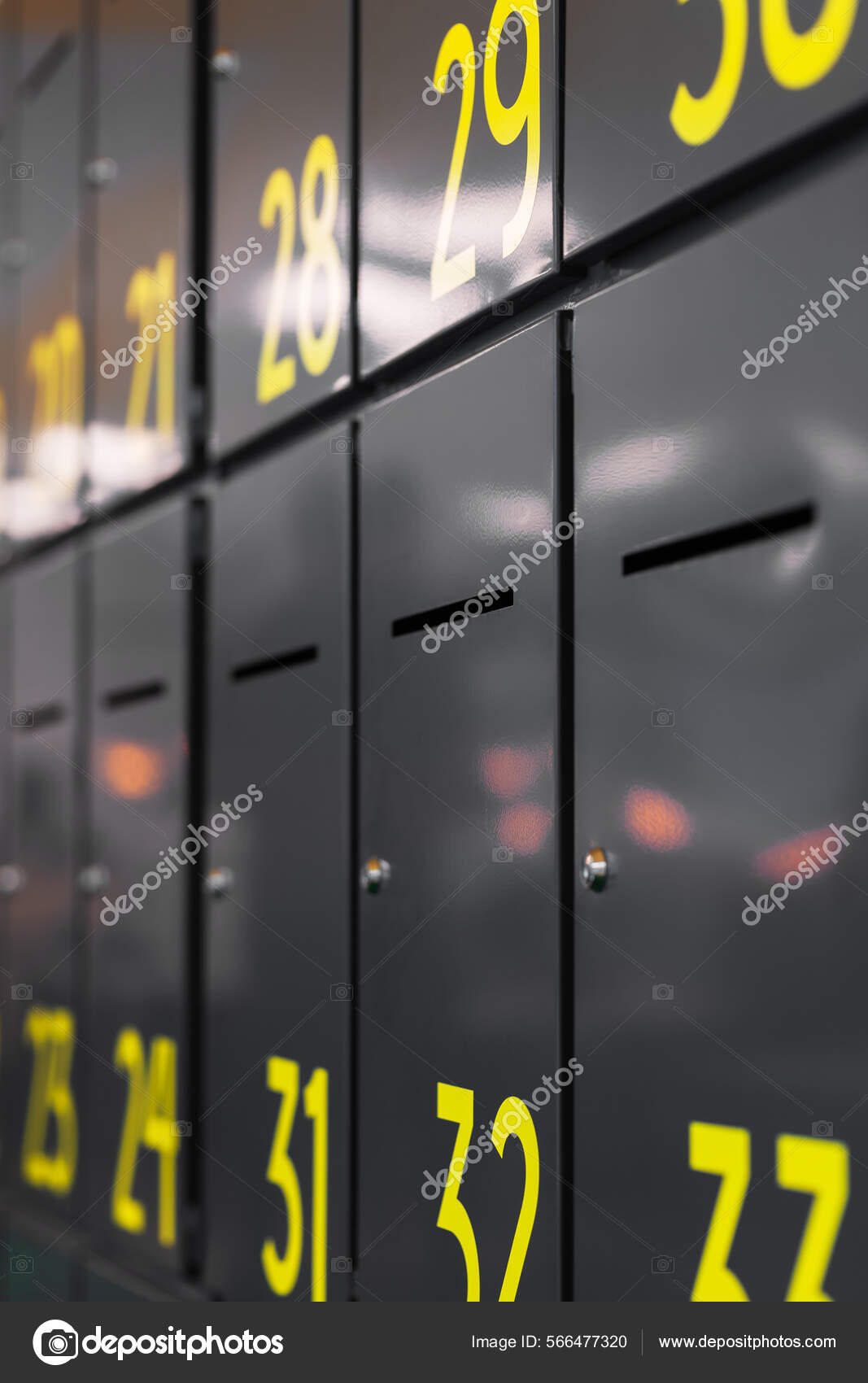 Lockers Working Space Gray Doors Big Yellow Numbers Stock Photo by ...