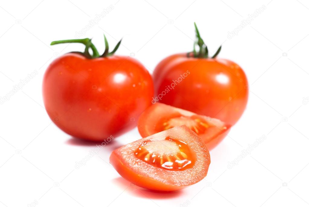 Red tomato vegetable with cut isolated on white background Stock Photo ...