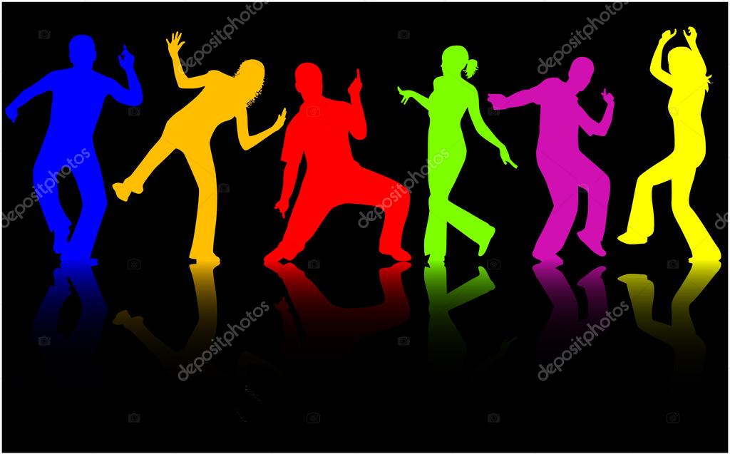 Dancing people silhouettes - color — Stock Vector © pablonis #39305809