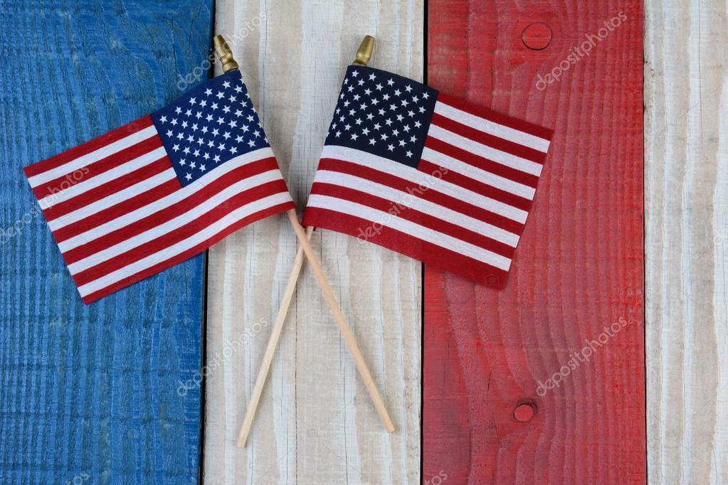 Two American Flags on Painted Wood Background — Stock Photo © scukrov ...