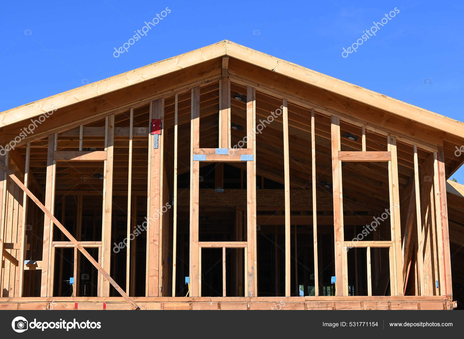 Skeleton House Construction Showing Top Floor Roofline Blue Sky Stock ...