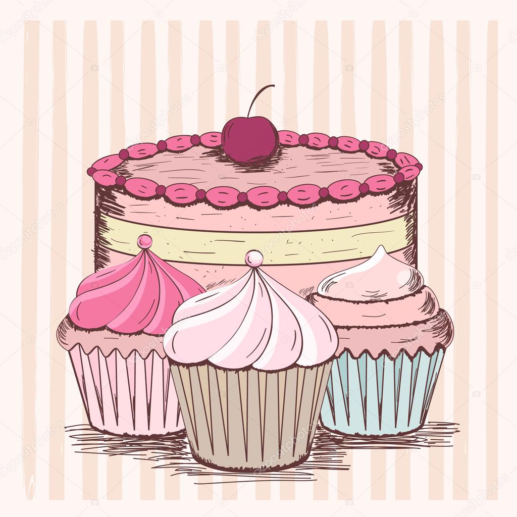 Cupcake Drawing Vintage