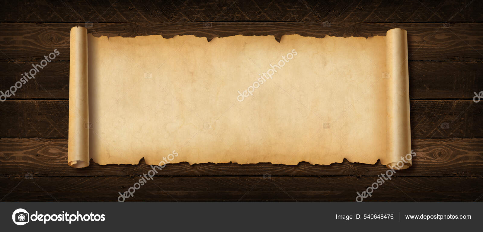 Old Paper Horizontal Banner Parchment Scroll Wood Board Background ...