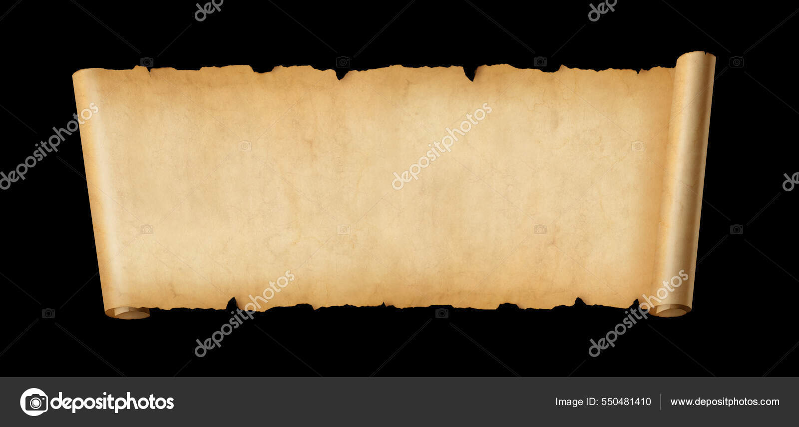 Old Paper Horizontal Banner Parchment Scroll Isolated Black Background ...