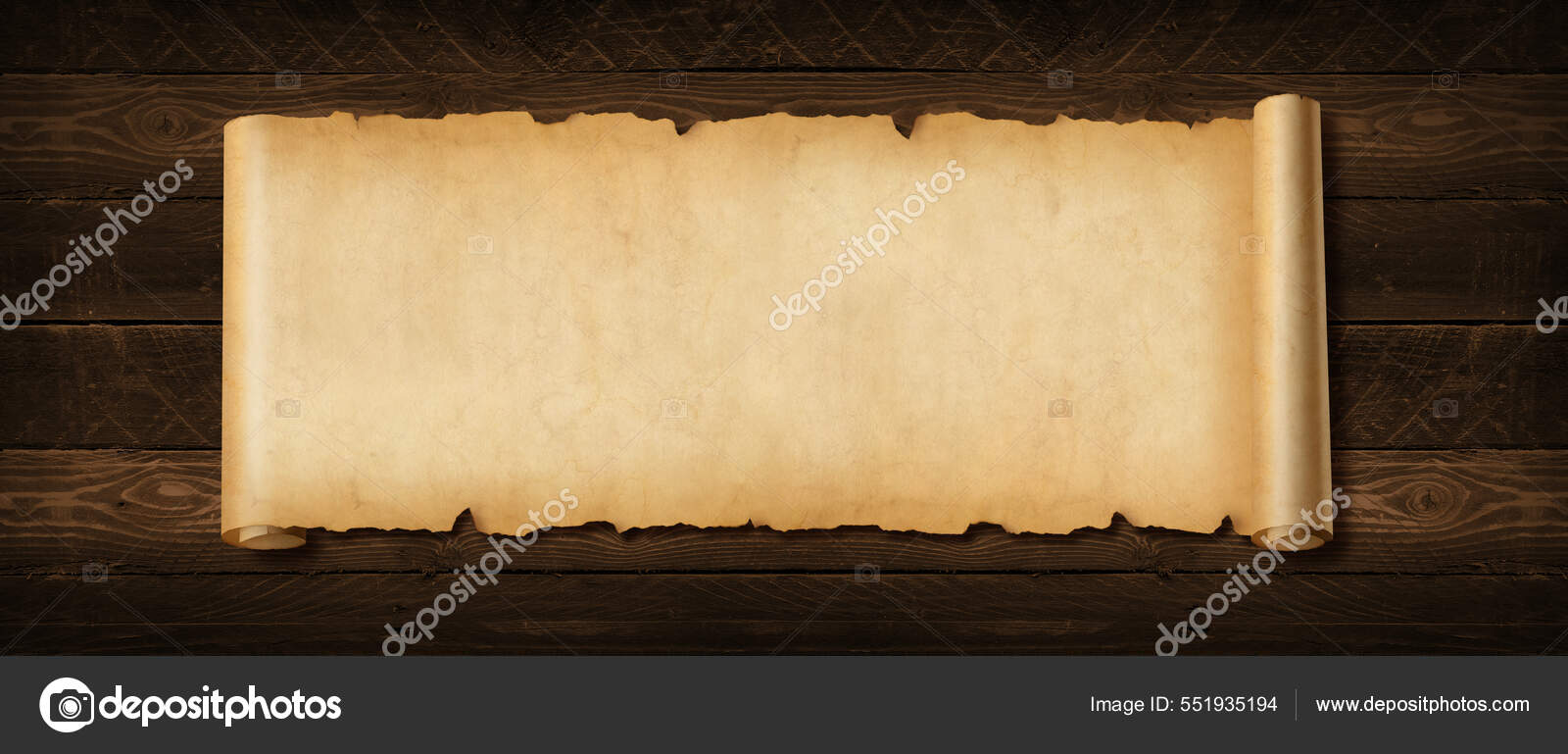 Old Paper Horizontal Banner Parchment Scroll Wood Board Background ...