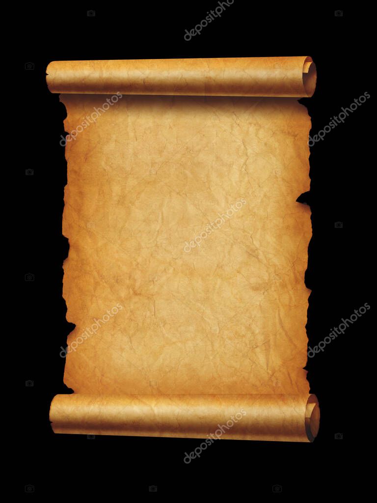 Старый средневековый лист бумаги Пергаментный свиток изолирован на черном фоне 567023880