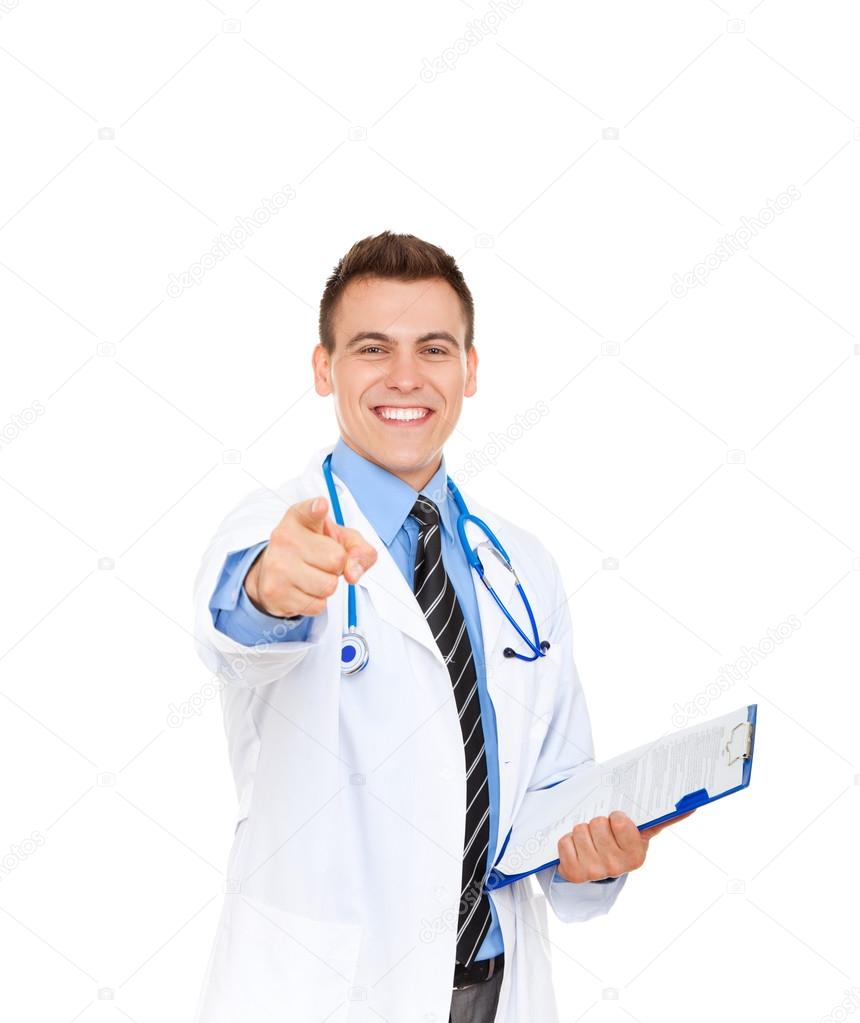 Doctor with stethoscope pointing finger at you Stock Photo by ©mast3r ...