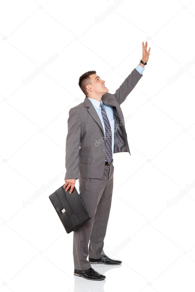 Handsome Businessman smile pushing copy space Stock Photo by ©mast3r ...