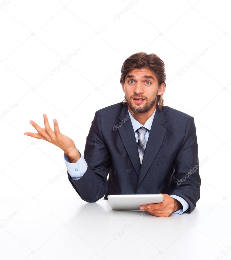 Businessman confused unsure expression Stock Photo by ©mast3r 35000649
