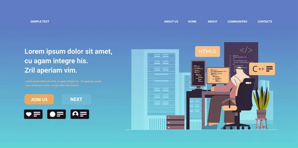 Arab web developer creating program code on laptop screen development ...