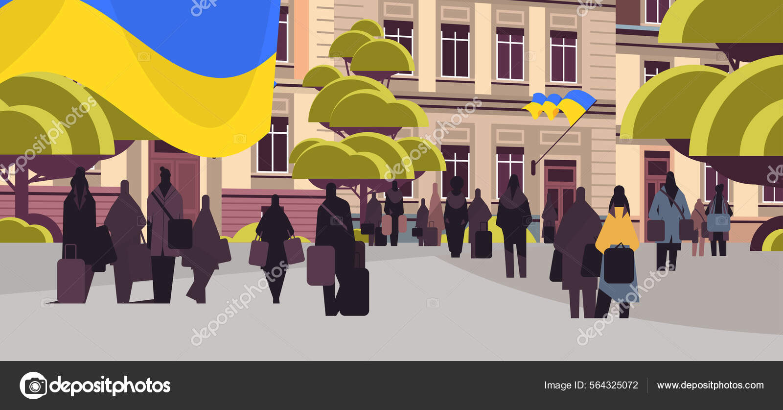 Ukrainian refugees with things fleeing russian aggression against ...