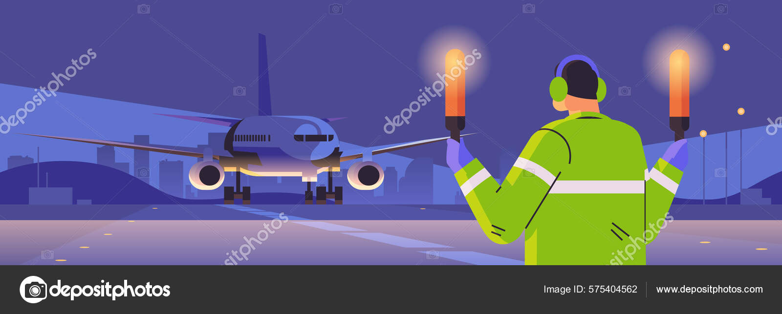 Aviation Marshaller Supervisor Light Sticks Aircraft Air Traffic ...