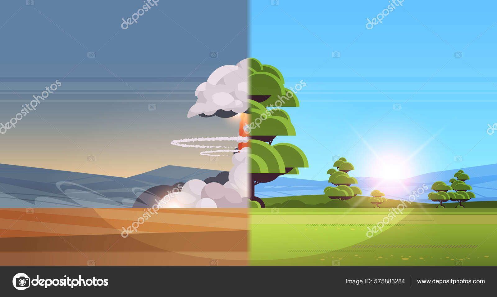 Nuclear Explosion Rising Fireball Atomic Mushroom Cloud Green Tree ...