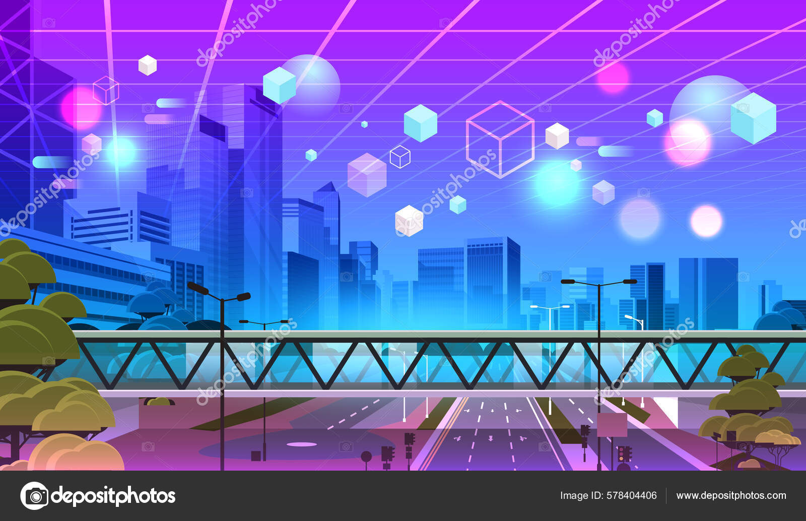 Neon City Town Skyline Skyscraper Buildings View Glasses Metaverse ...