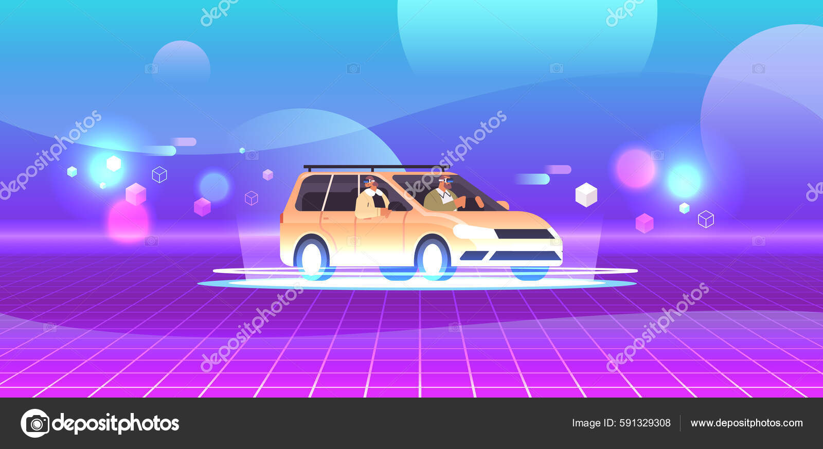 Couple Digital Glasses Driving Car Vision Headset Innovation Concept ...