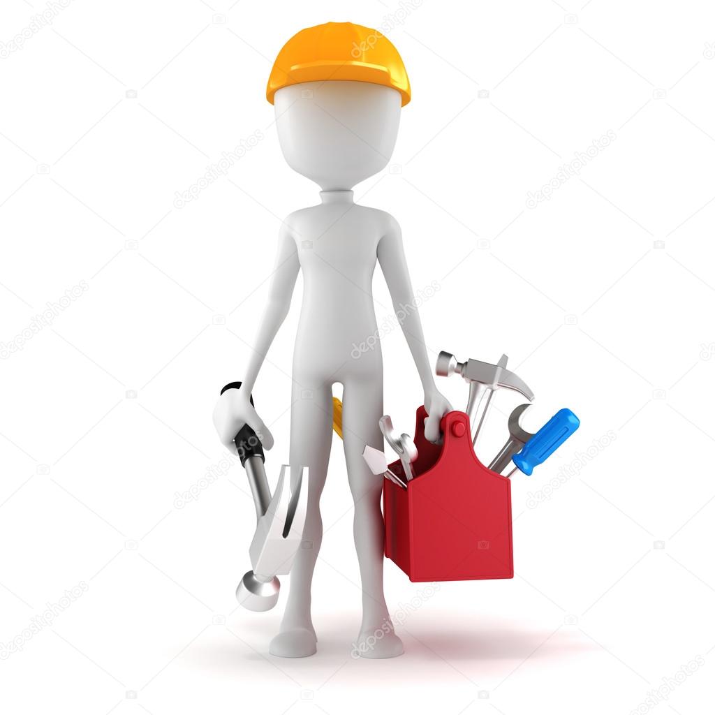 3d man holding tools, on white background — Stock Photo ...
