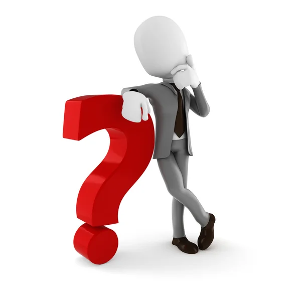 3d man businessman standing near a big red question mark, on white ...