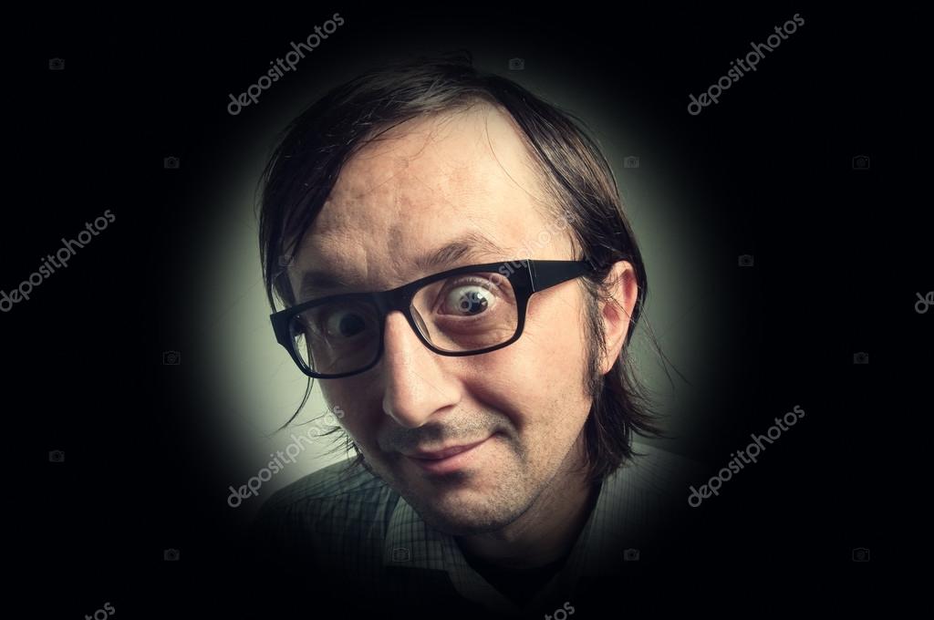 Big head nerd looking through the peephole Stock Photo by ...