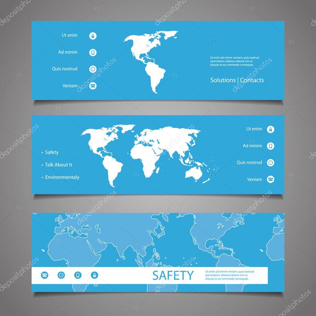 Web Design Elements - Header Designs with World Map Stock Vector by ...