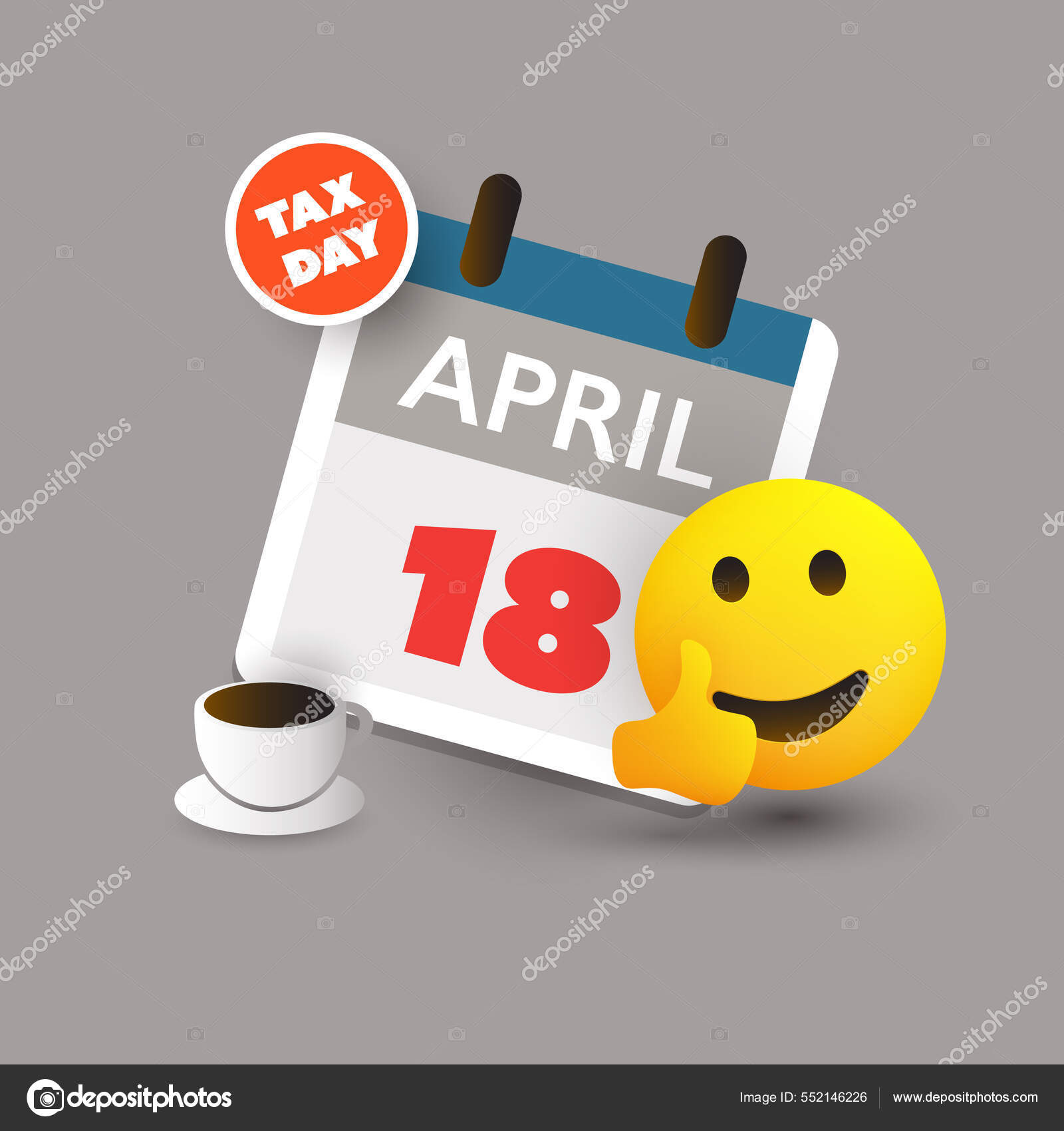 Tax Day Reminder Concept Kalenderentwurf Vorlage Mit Lächelndem Emoji ...