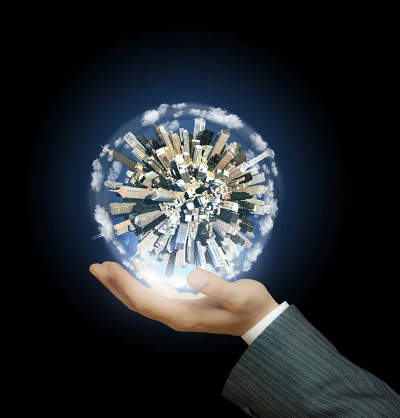 Cyti world on businessman hand — Stock Photo © digiart #7840809