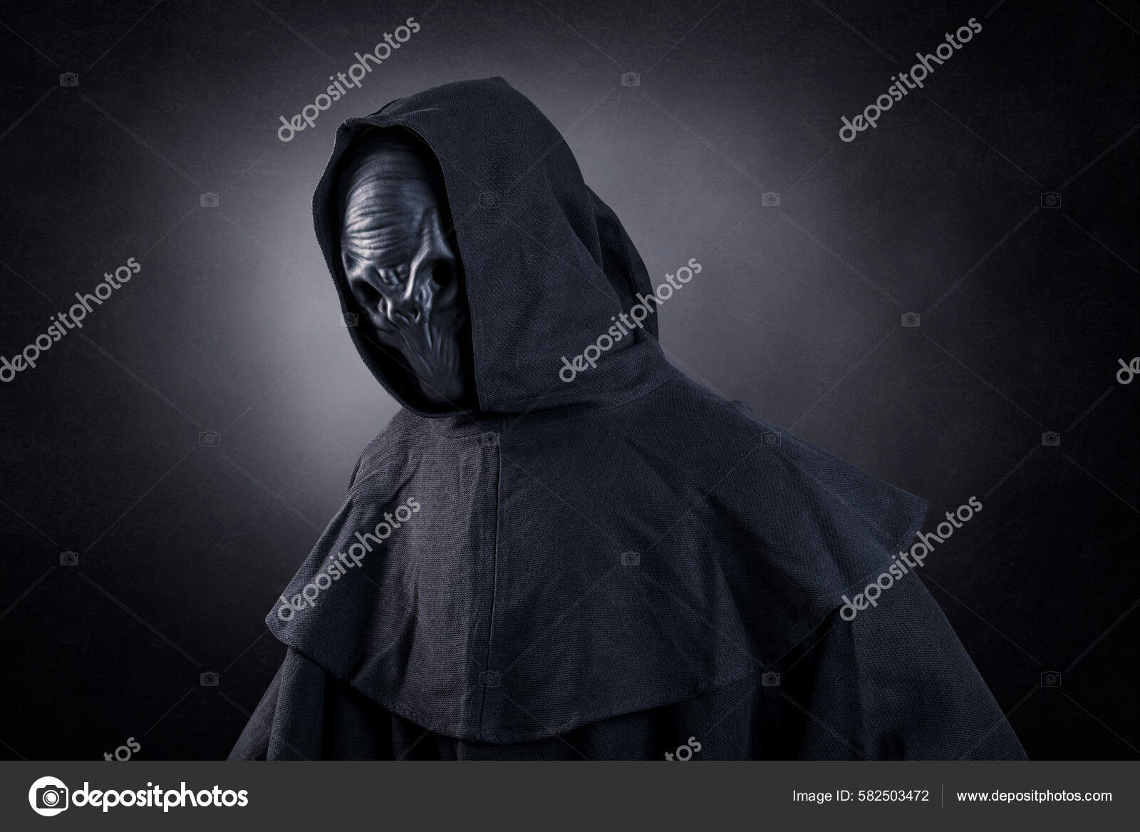 Mysterious Humanoid Alien Night Dark Misty Background Stock Photo by ...