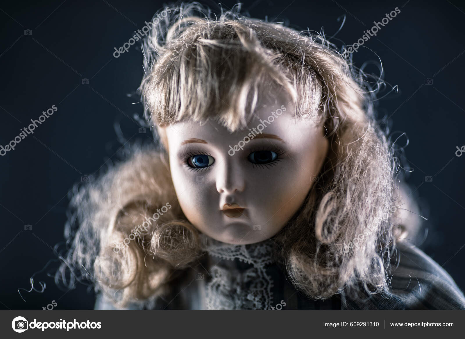 Creepy Doll Face Dark Background Stock Photo by ©sqback 609291310
