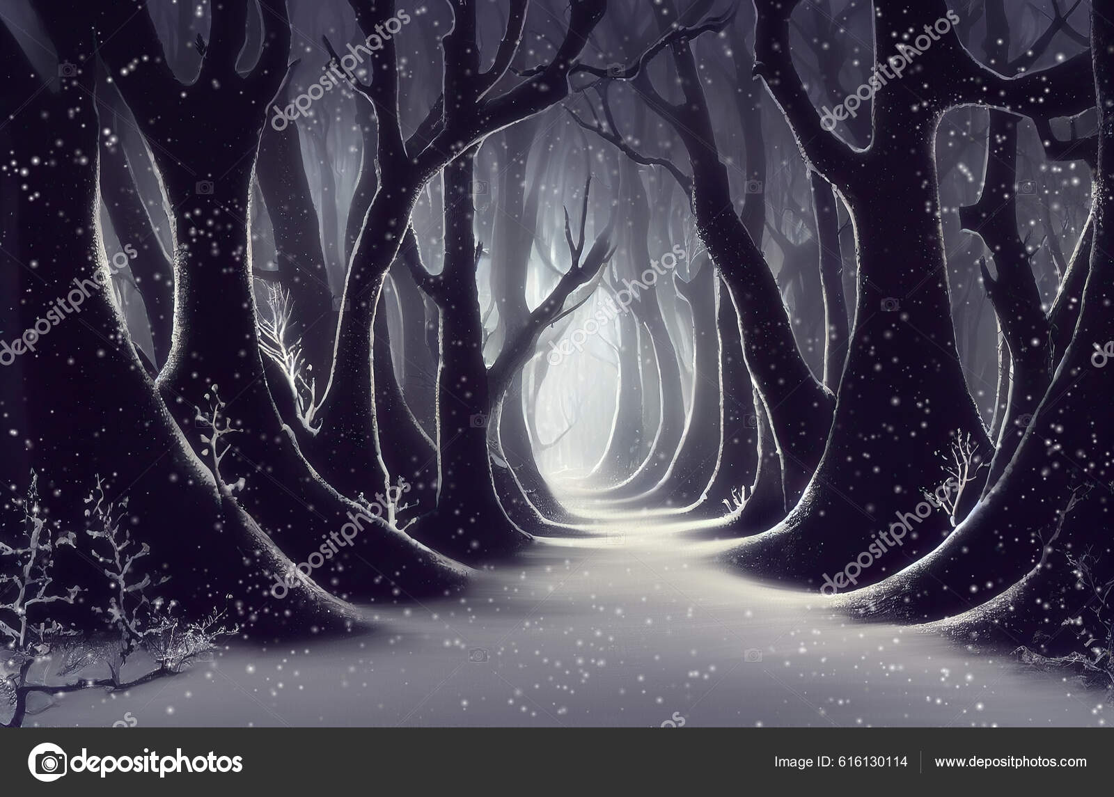 Snow Falling On Trees Night