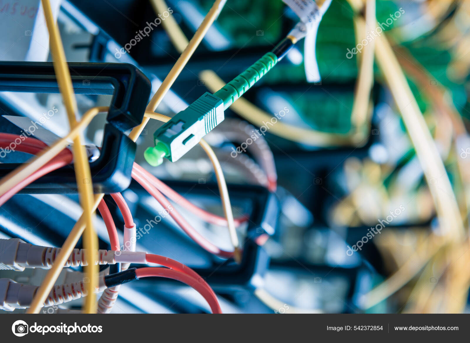 Detail Server Rack Fiber Optic Cables Attached Front Panel Switch ...