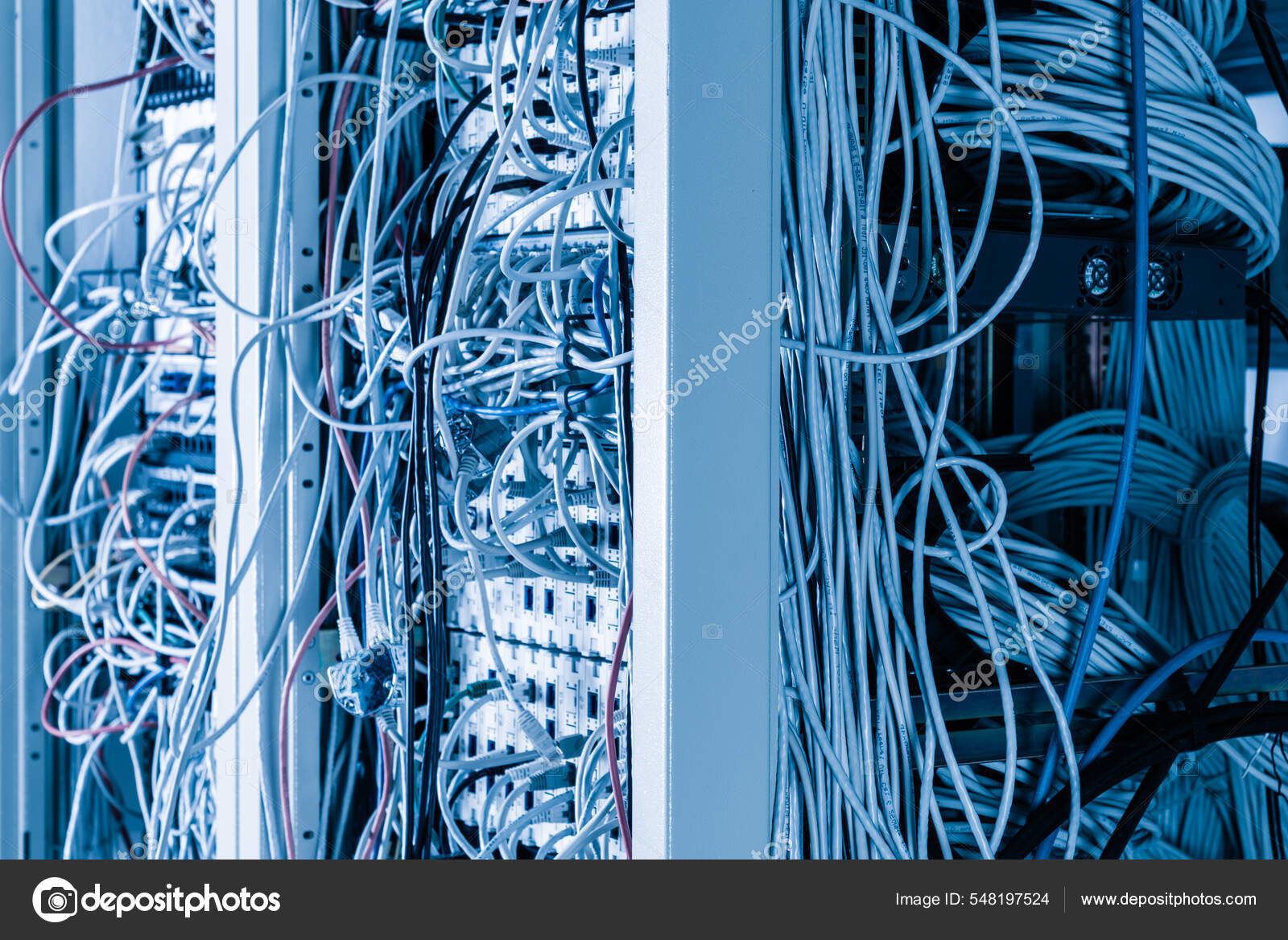Server Room Rack Tangled Network Cables Creating Messy Untidy Network ...