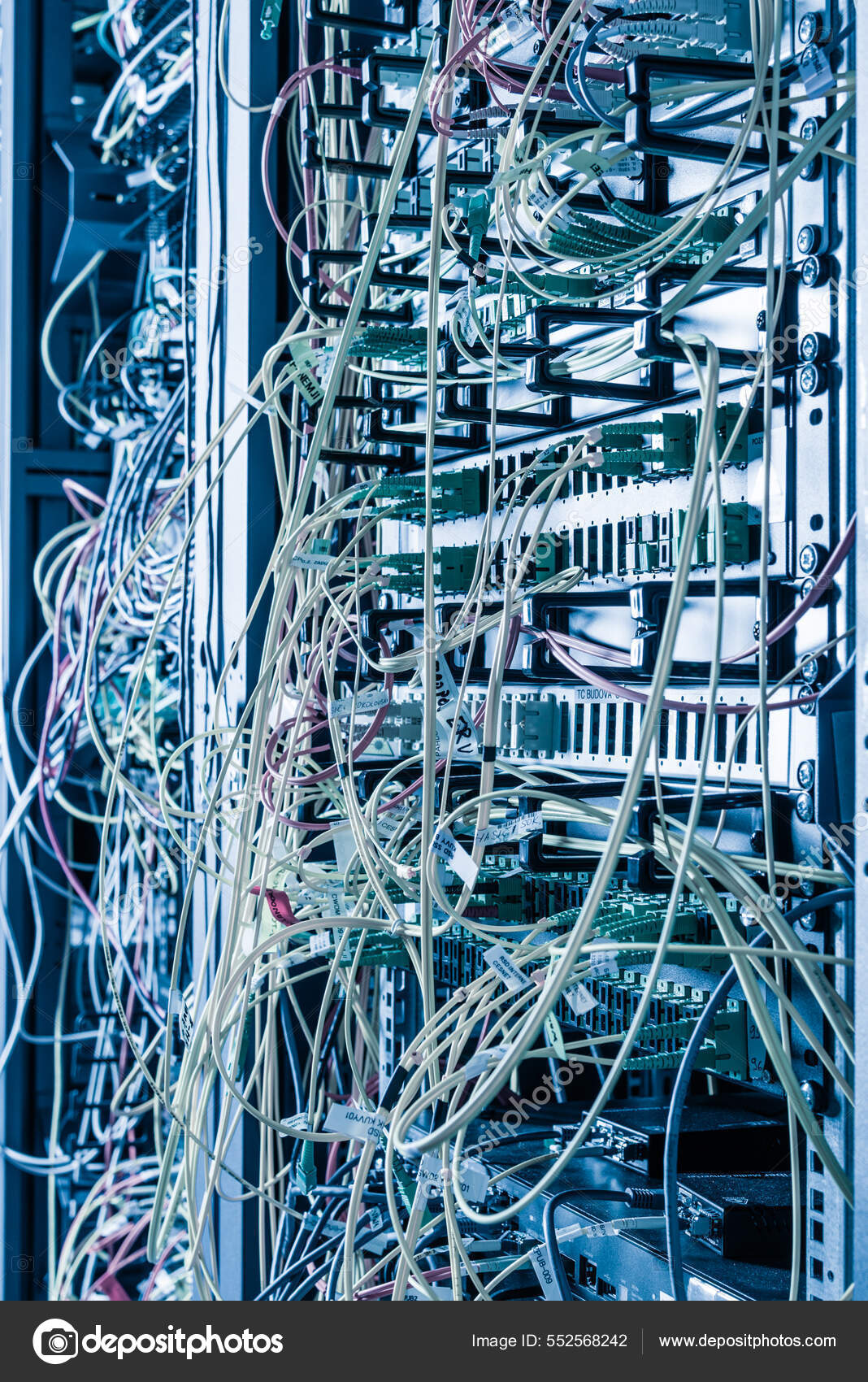 Server Rack Fiber Optic Cables Attached Front Panel Switch Ports ...