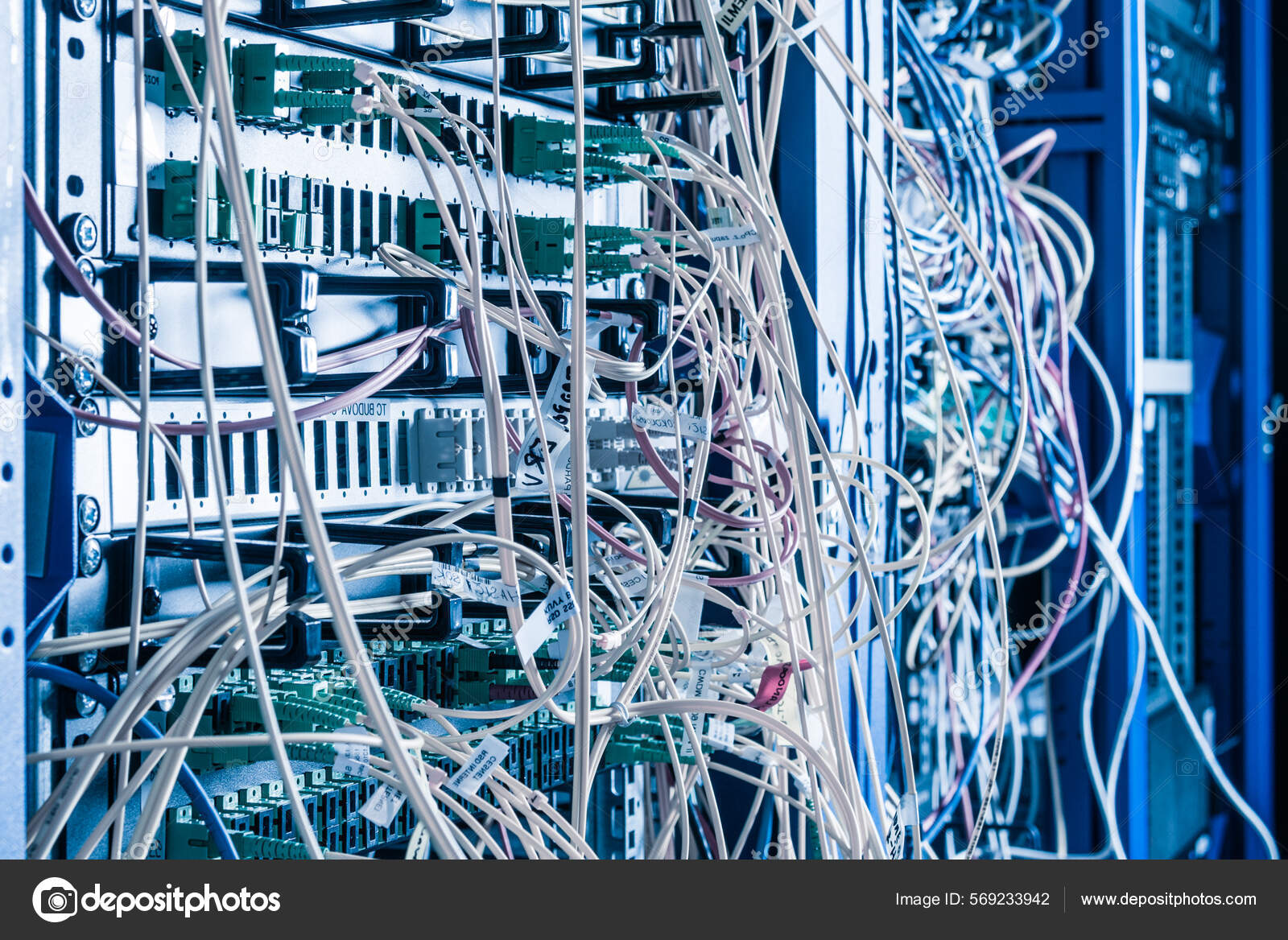 Server Rack Fiber Optic Cables Attached Front Panel Switch Ports ...