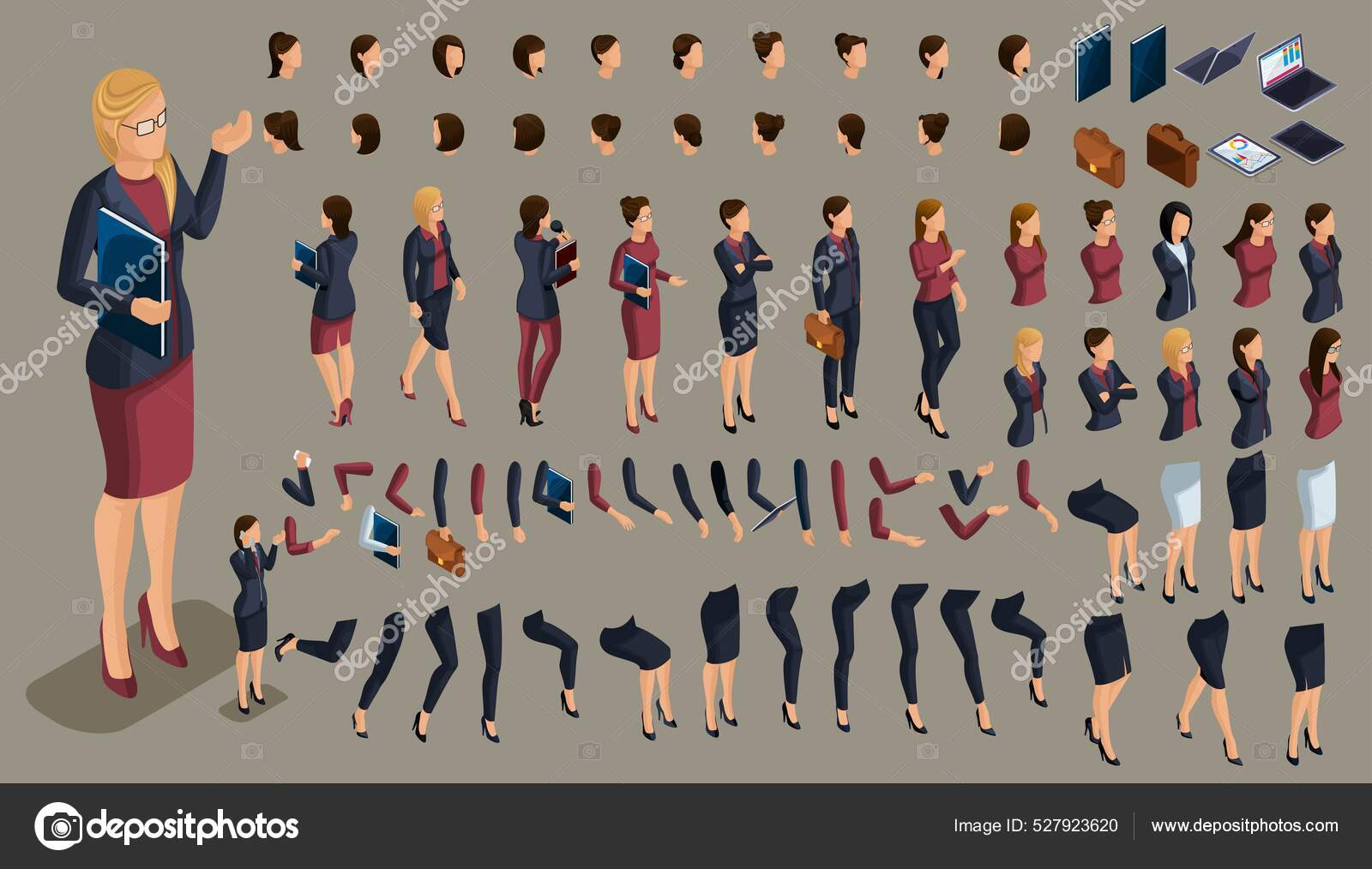 Create your own isometric office worker 3D business lady. Create person ...
