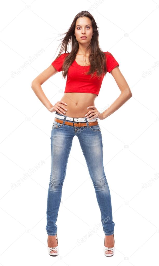 Beautiful slim woman isolated on white background — Stock Photo ...