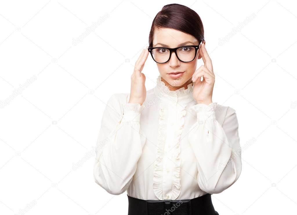 Strict woman in large glasses — Stock Photo © gdolgikh #12715751