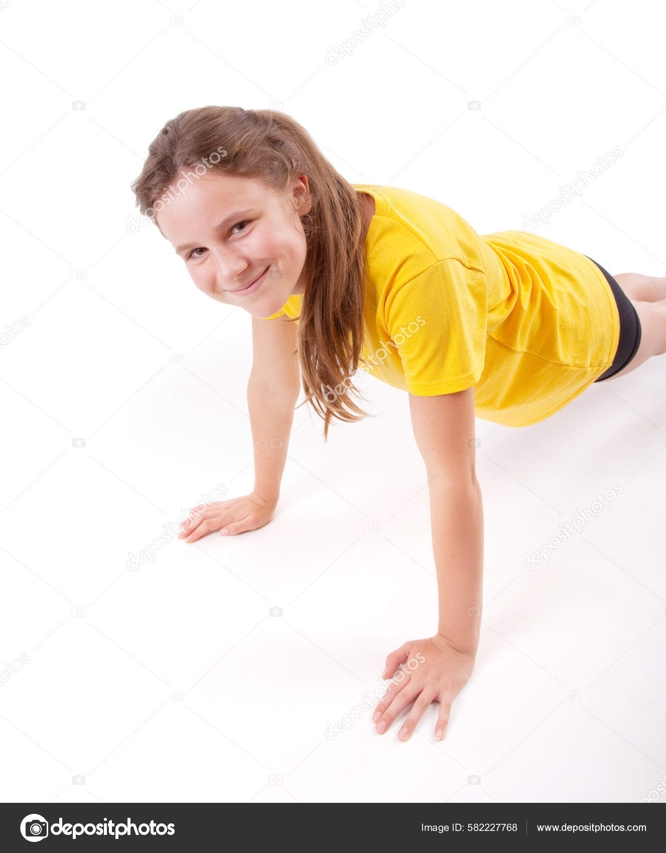 Young Girl Doing Push Ups White Background — Stock Photo © BoValentino ...
