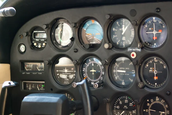 Closeup of Single-Engine Aircraft Cockpit Instrument Panel — Stock ...